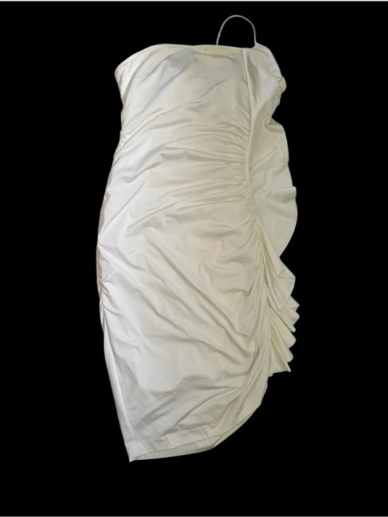 Cache | Dresses | Cache Strapless White Ruched Asymmetric Cocktail ...